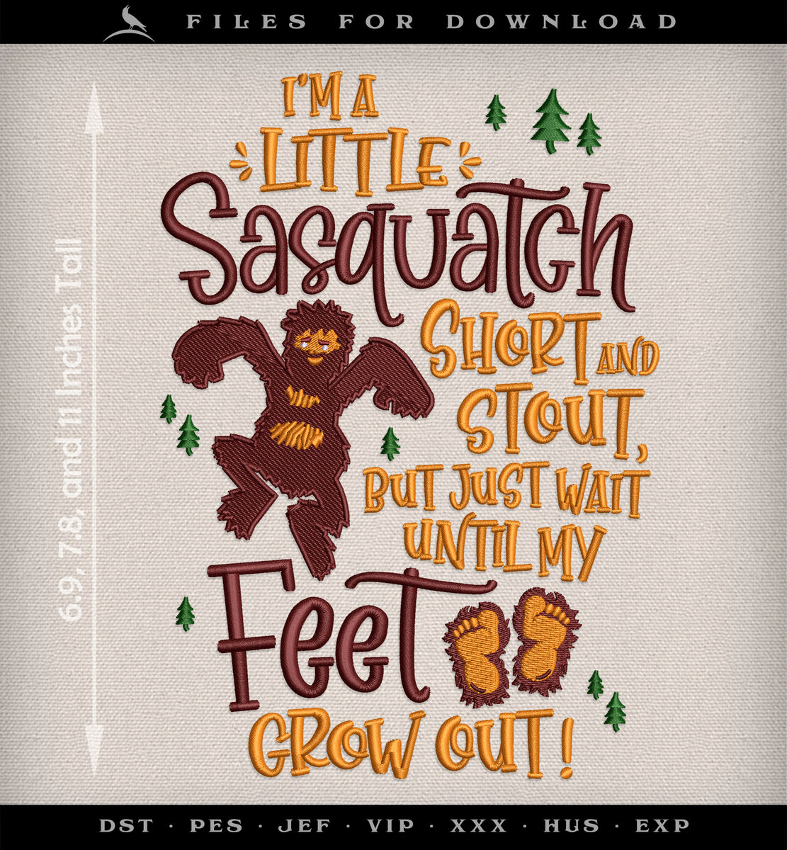 Embroidery Files: "Little Sasquatch" - 7, 8, and 11 Inches Tall - Four ...